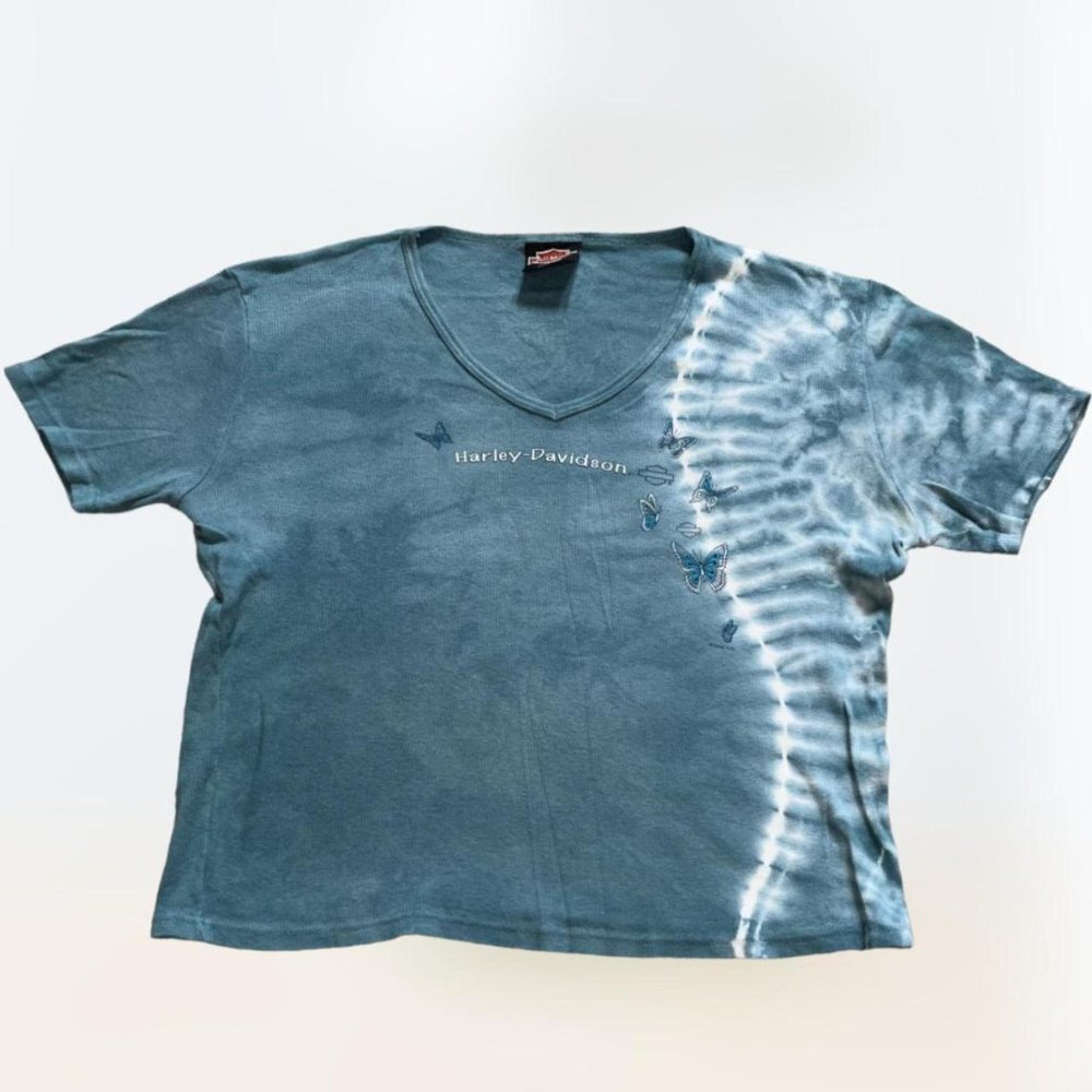 Y2k Light Blue And White Tie Dye Pattern Harley David… - Gem